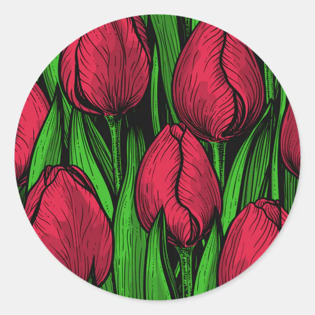 Red tulips classic round sticker | Zazzle