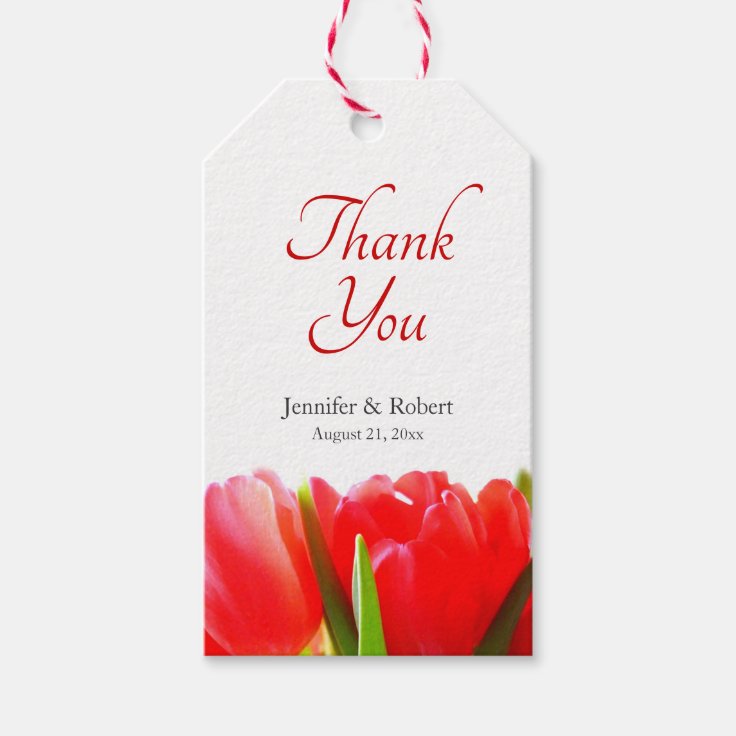 Red Tulips Thank You Gift Tag | Zazzle