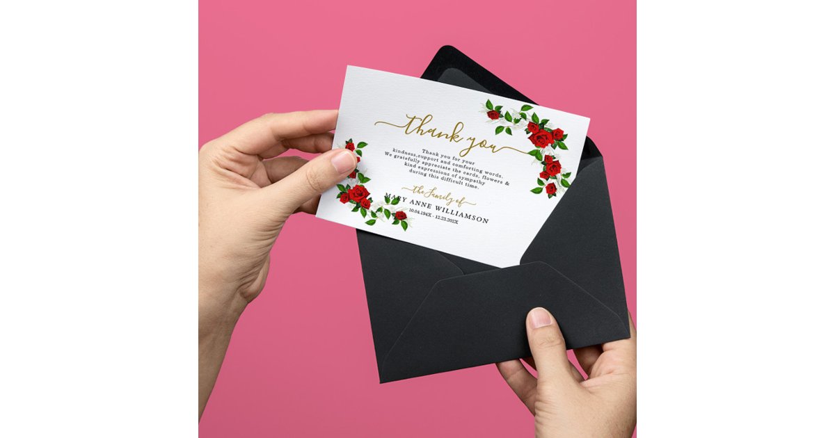 Red Turkish Roses Funeral Thank You Card | Zazzle