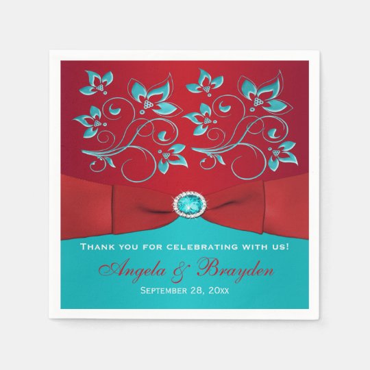 Red, Turquoise Floral Paper Napkins | Zazzle.com