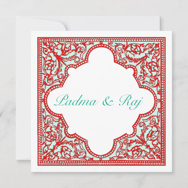 Red & Turquoise Vintage Frame Wedding Invitation | Zazzle
