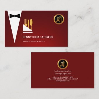 Red Tuxedo Stylish Handkerchief Gold Cutlery Business Card | Zazzle