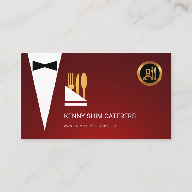 Red Tuxedo Stylish Handkerchief Gold Cutlery Business Card | Zazzle