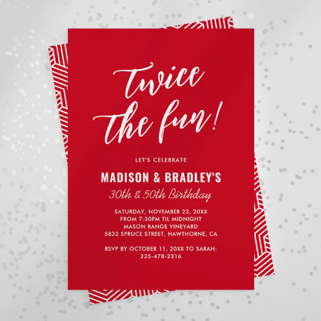 Red Twice The Fun Joint Birthday Party Invitation | Zazzle