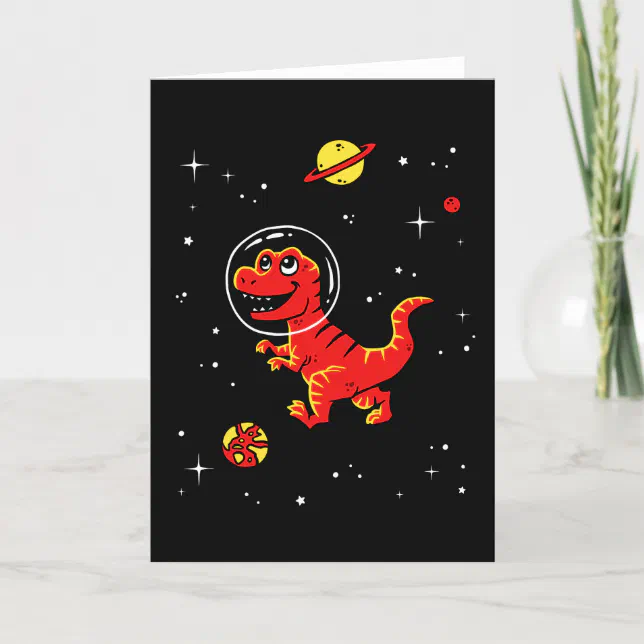Red Tyrannosaurus Rex Dinos In Space Card | Zazzle