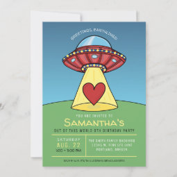 Red UFO Alien Birthday Party Invitation | Zazzle