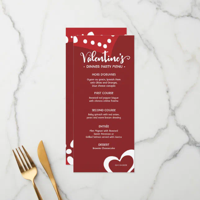 Red Valentine's day Hearts Custom dinner party Menu | Zazzle