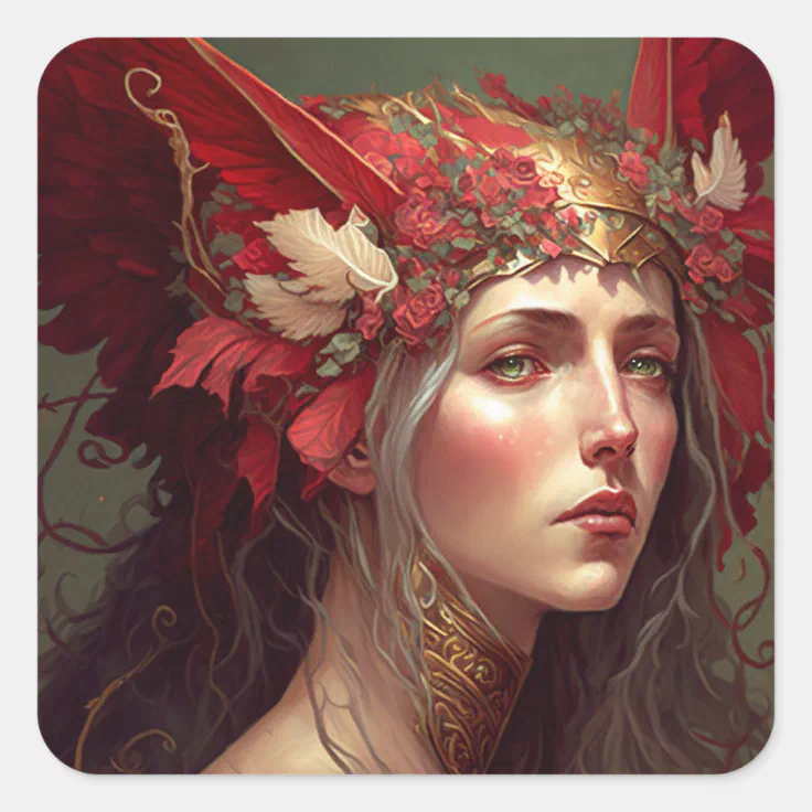 Red Valkyrie Woman Fantasy Art Square Sticker | Zazzle