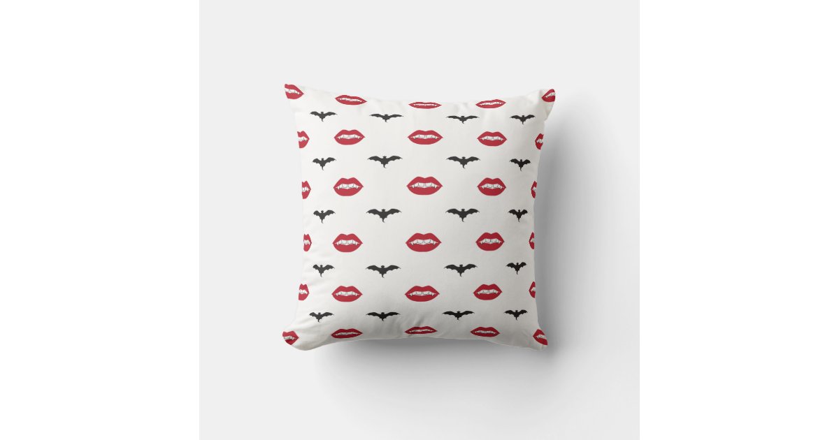 Red Vampire Lips and Bats Pattern Pillow | Zazzle