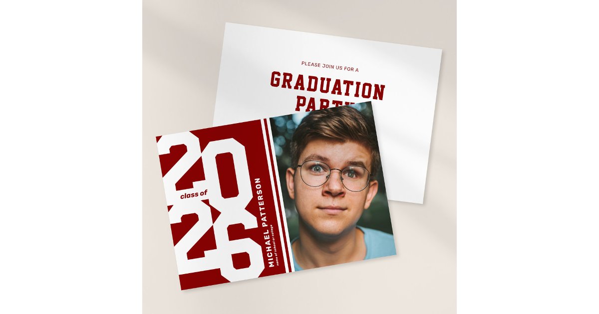 Red Varsity Sport Photo Graduation Party Invitation | Zazzle