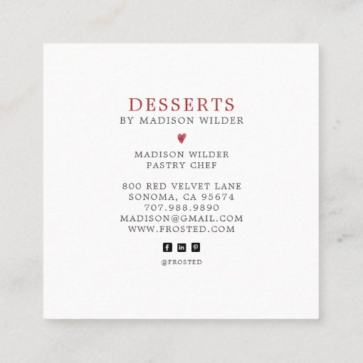 Red Velvet Baker Cupcake Logo Calligraphy Script Square Business Card ...