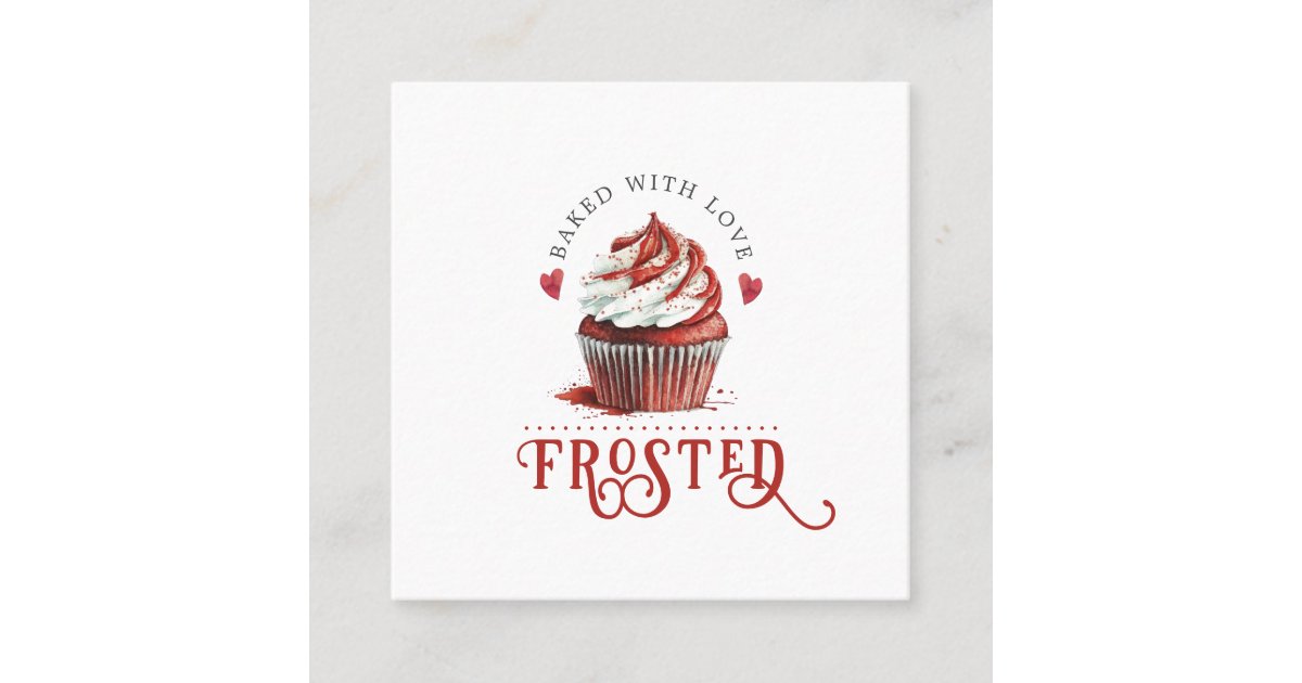 Red Velvet Baker Cupcake Logo Calligraphy Script Square Business Card ...