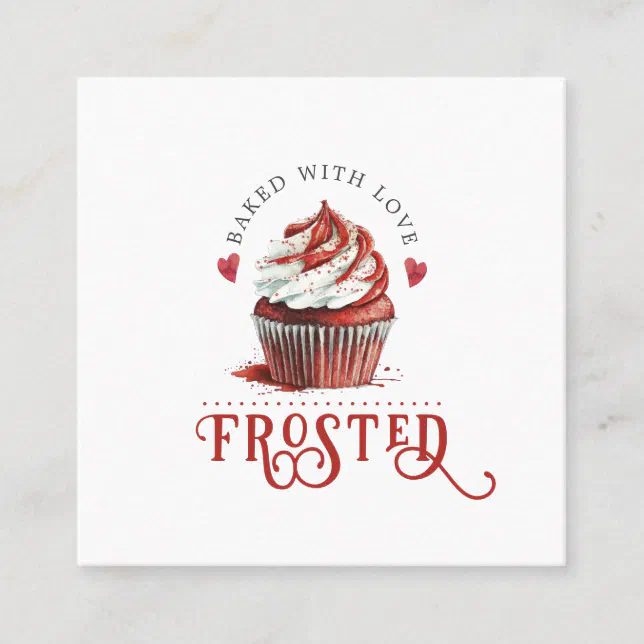 Red Velvet Baker Cupcake Logo Calligraphy Script Square Business Card ...