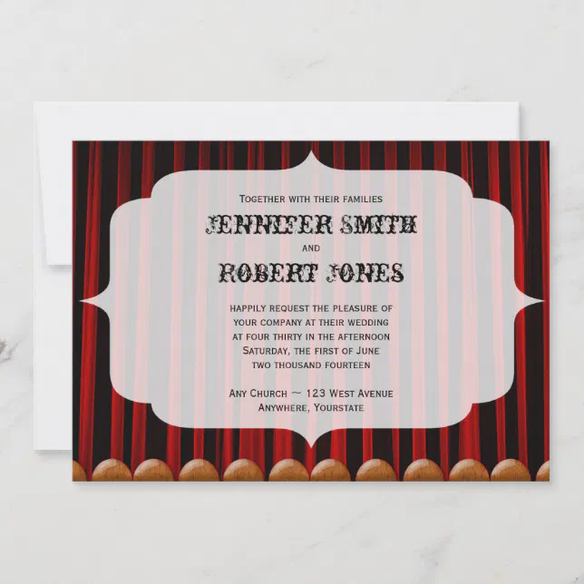 Red Velvet Curtain Stage Wedding Invitation | Zazzle