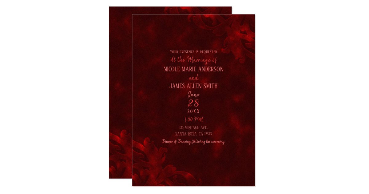 Red Velvet Elegant Vintage Glam Glamour Wedding Invitation | Zazzle.com