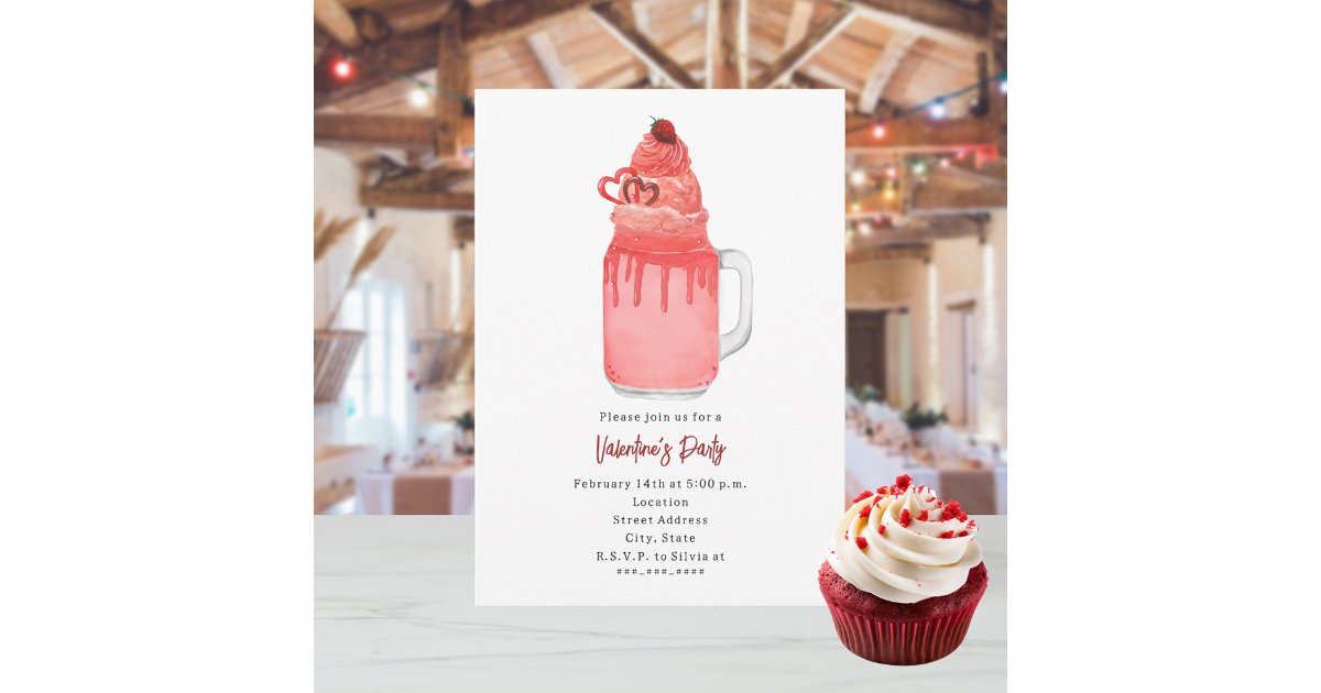 Red Velvet Milkshake Valentine's Party Invite | Zazzle