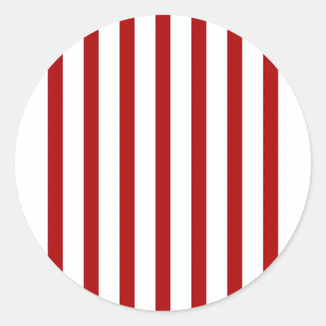 Red Vertical Stripes - Red and White Striped Classic Round Sticker | Zazzle