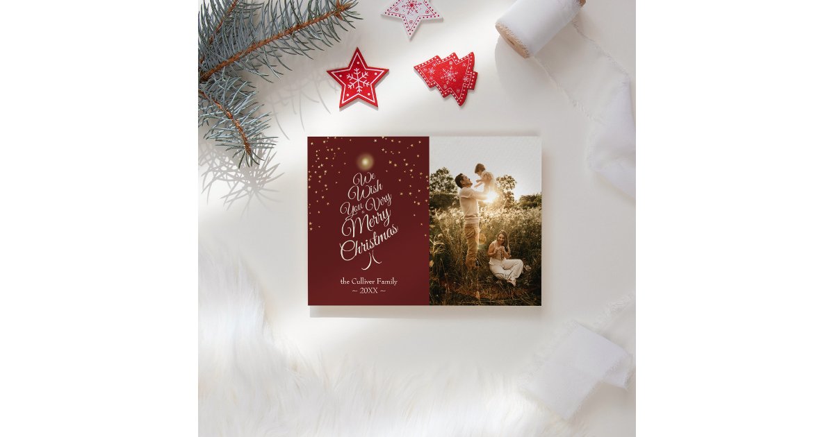 Red Very Merry Christmas Tree Family Portrait Holiday Card | Zazzle