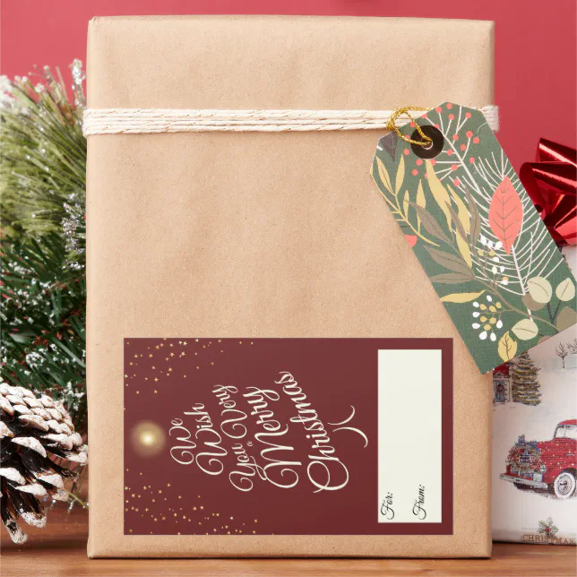 Red Very Merry Christmas Tree Gift For From Rectangular Sticker | Zazzle