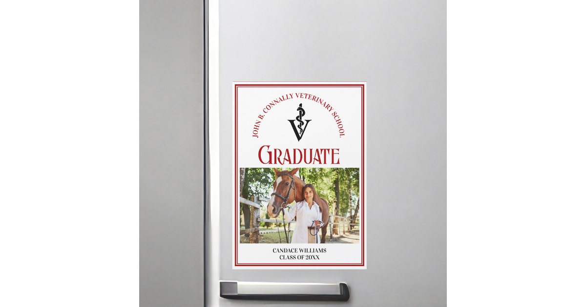 Red Veterinary School Photo Graduation Magnet Card | Zazzle