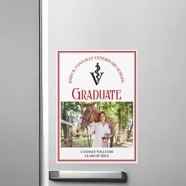 Red Veterinary School Photo Graduation Magnet Card | Zazzle