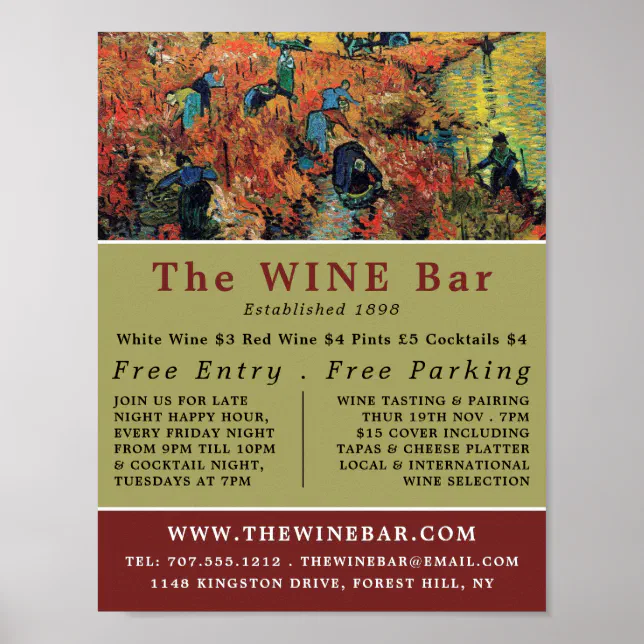 Red Vineyards, Van Gogh, Wine Bar/Winery Poster | Zazzle