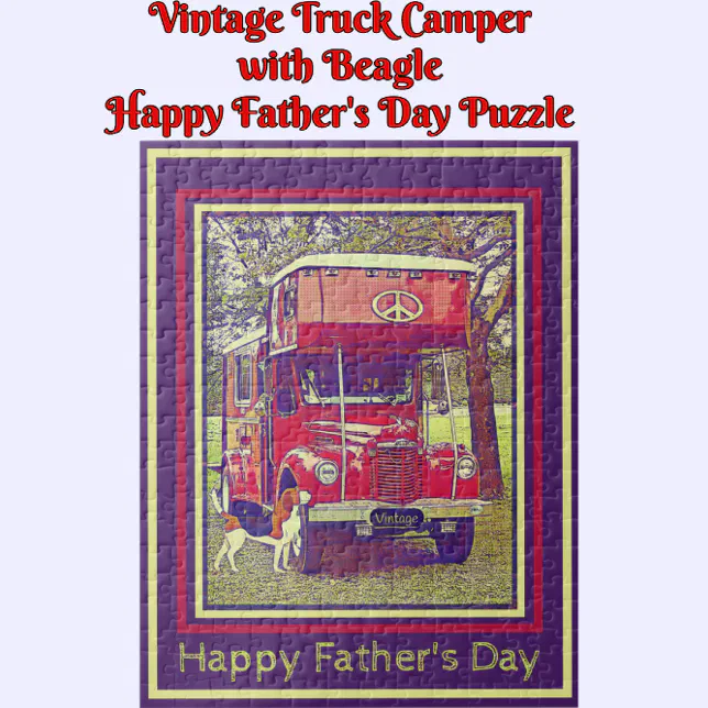 Red Vintage Camper Truck Happy Father's Day Jigsaw Puzzle | Zazzle