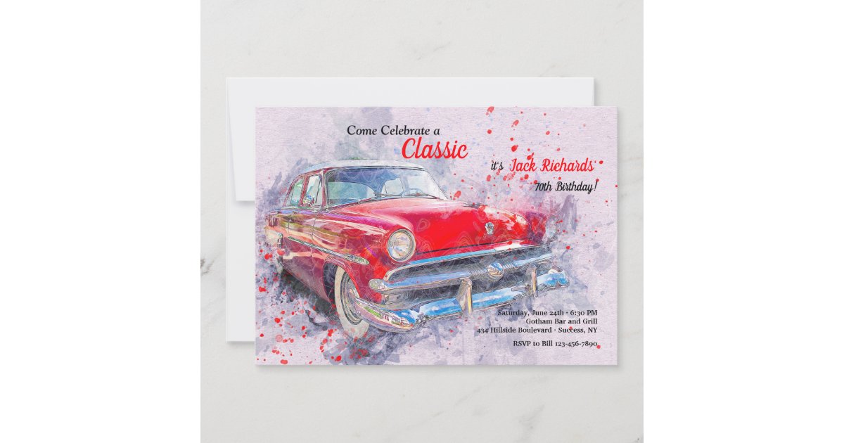 Red Vintage Car Invitation | Zazzle