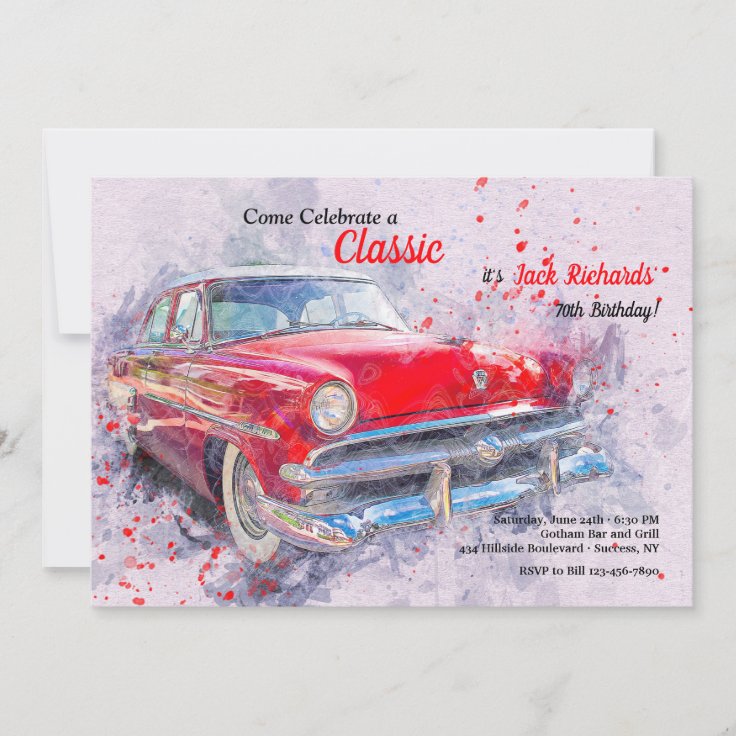 Red Vintage Car Invitation | Zazzle