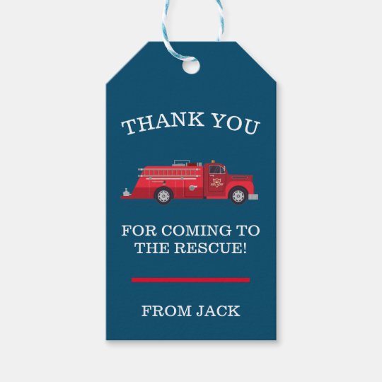 Red Vintage Fire Truck Fire Engine Thank You Gift Tags | Zazzle.com