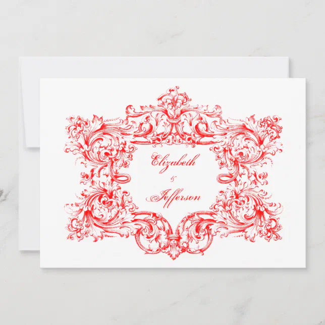 Red Vintage Frame Wedding Invitations | Zazzle