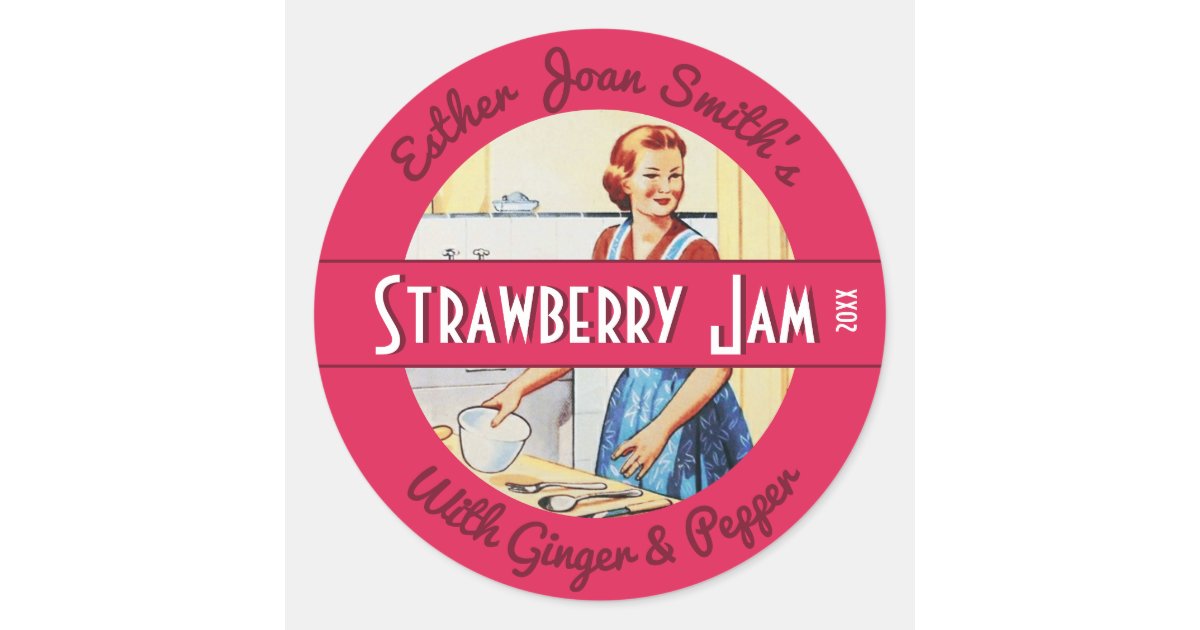 Red Vintage Kitchen Scene Custom Food Label | Zazzle