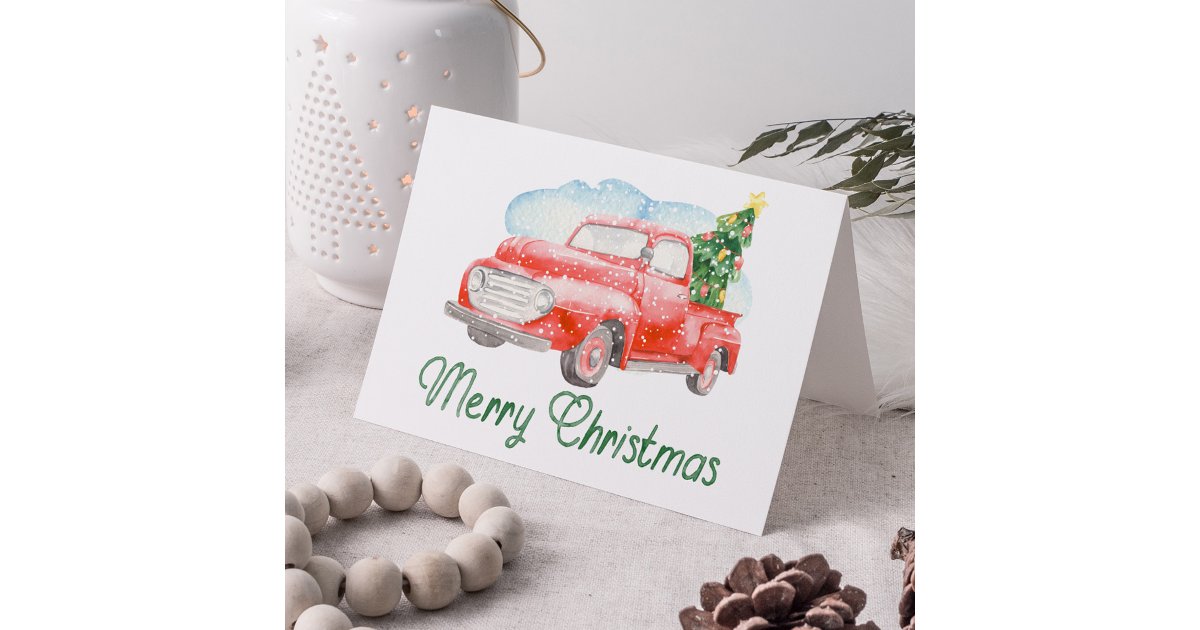 Red Vintage Pickup Truck Christmas Non-Photo Holiday Card | Zazzle