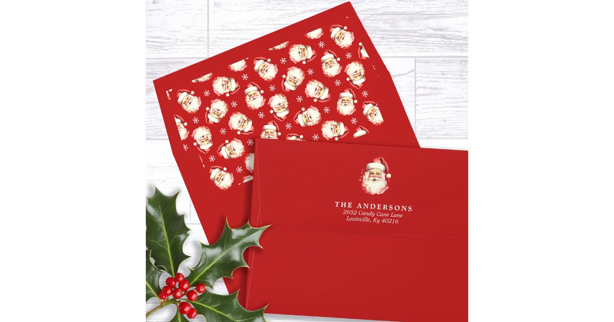 Red Vintage Retro Santa Claus Return Address Envelope | Zazzle