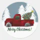 Red vintage Retro Truck and Christmas Tree Classic Round Sticker | Zazzle