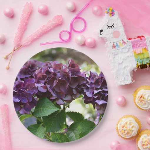 Red Violet Hydrangea Blooms Floral Paper Plates | Zazzle