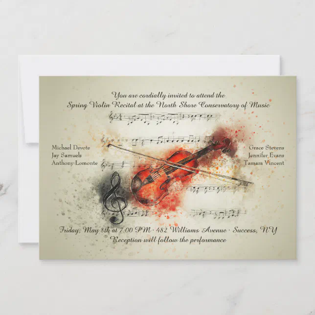 Red Violin Recital Invitation | Zazzle