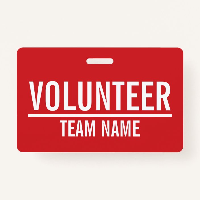 Red Volunteer Badge with Custom Team Name | Zazzle.com