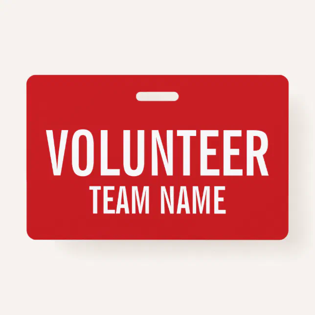 Red Volunteer Badge with Custom Team Name | Zazzle
