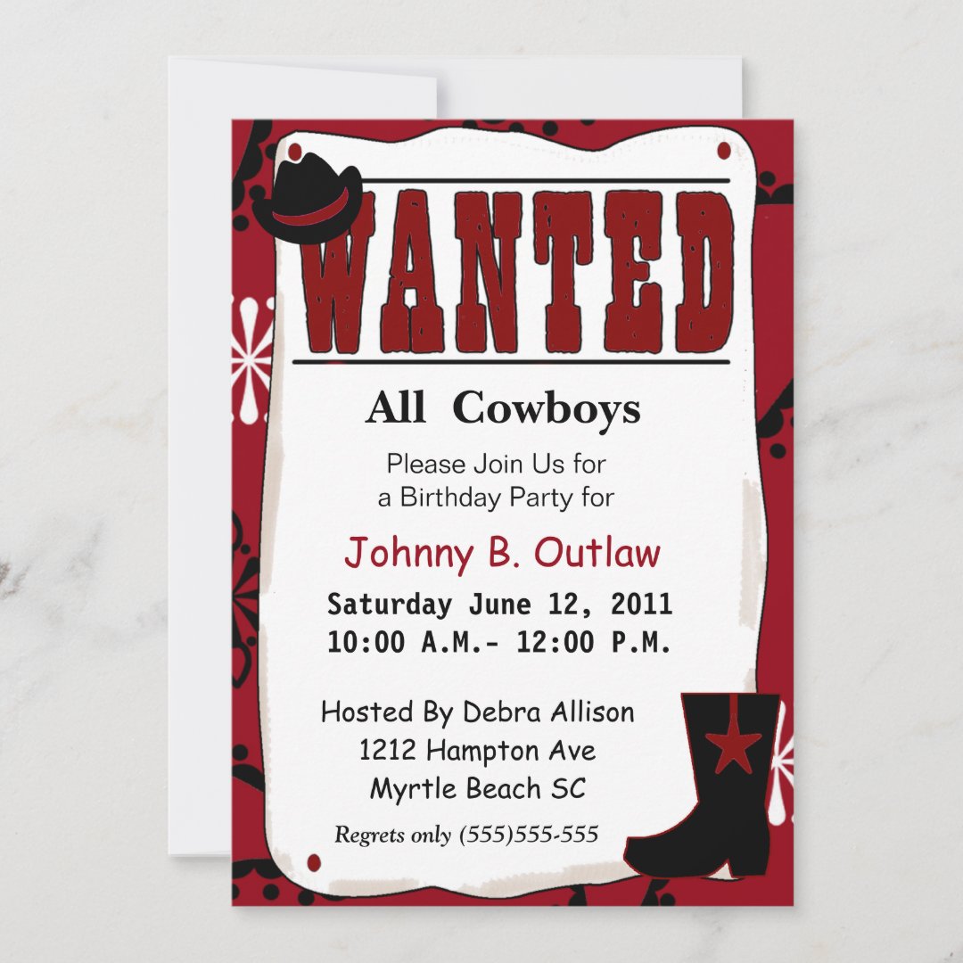 Red Wanted Poster Birthday Invitation | Zazzle