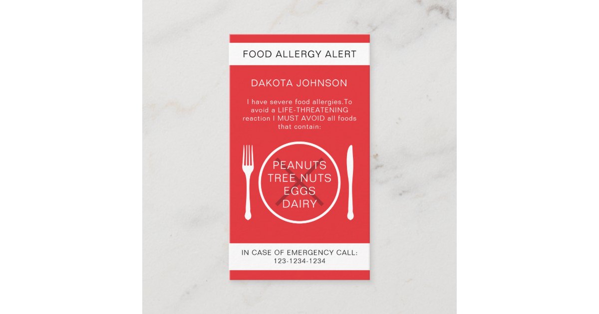 Red Warning Food Allergy Alert Chef Card | Zazzle
