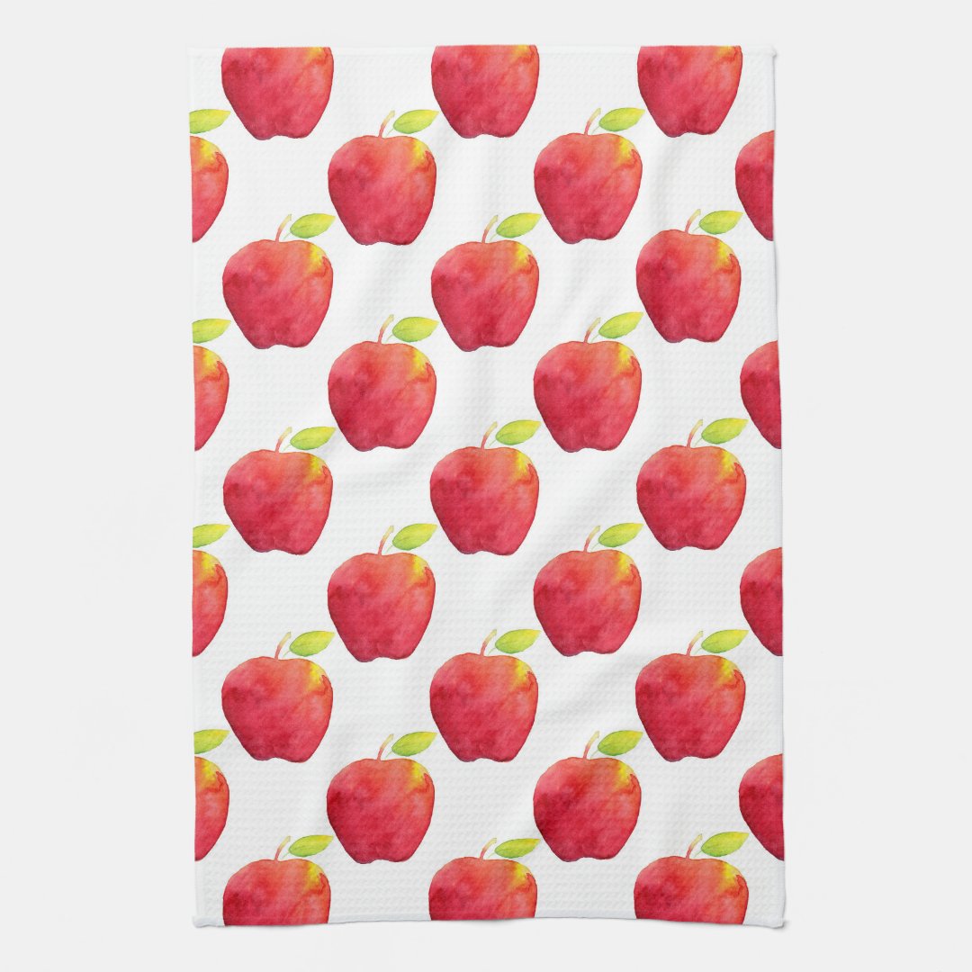 Red Watercolor Apple Pattern Kitchen Towel | Zazzle