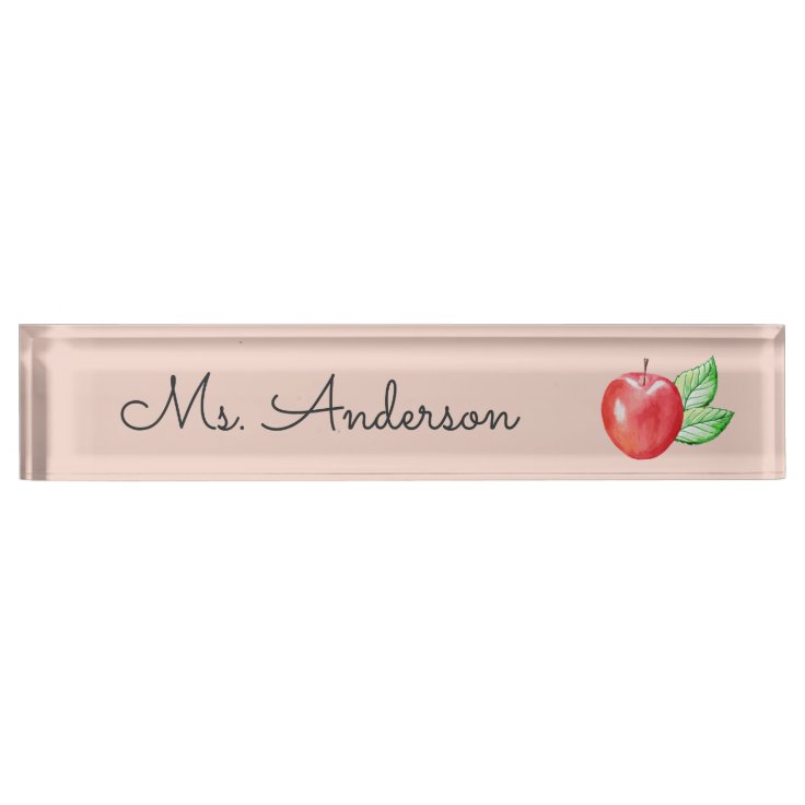 Red Watercolor Apple Personalized Teacher Desk Name Plate | Zazzle