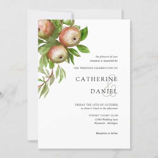 red watercolor apples wedding invitation | Zazzle