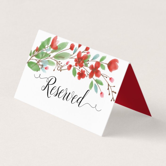 Red Watercolor Blossoms Elegant Wedding Reserved Place Card | Zazzle.com