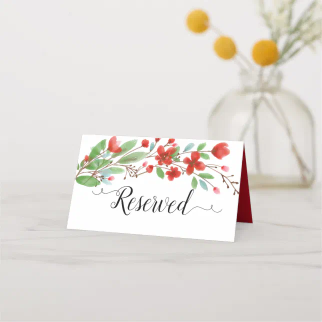 Red Watercolor Blossoms Elegant Wedding Reserved Place Card | Zazzle