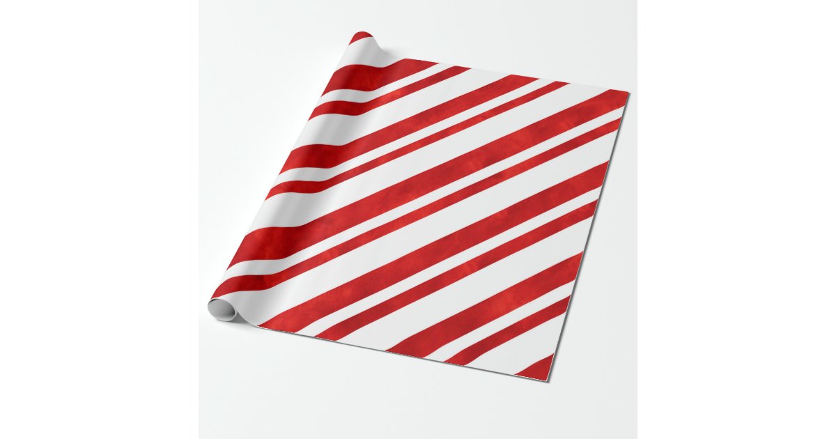 Red Watercolor Candy Cane Stripes Wrapping Paper | Zazzle