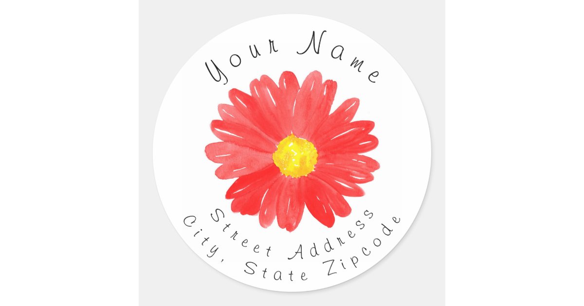 'Red Watercolor Daisy' Address Label | Zazzle