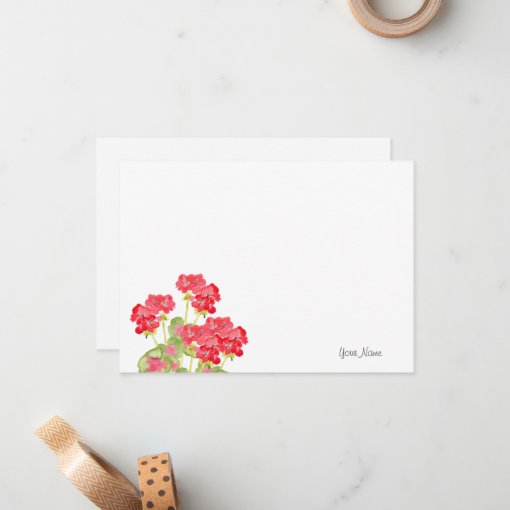Red Watercolor Geraniums 2 Note Card | Zazzle