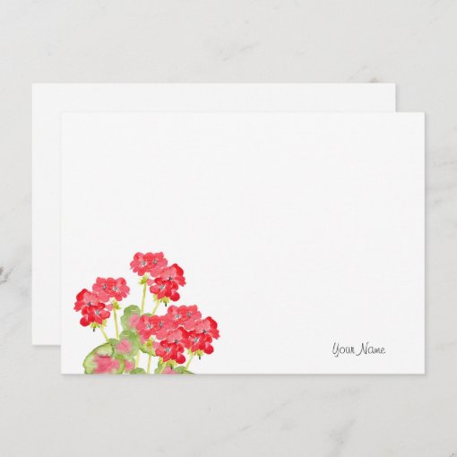 Red Watercolor Geraniums 2 Note Card | Zazzle